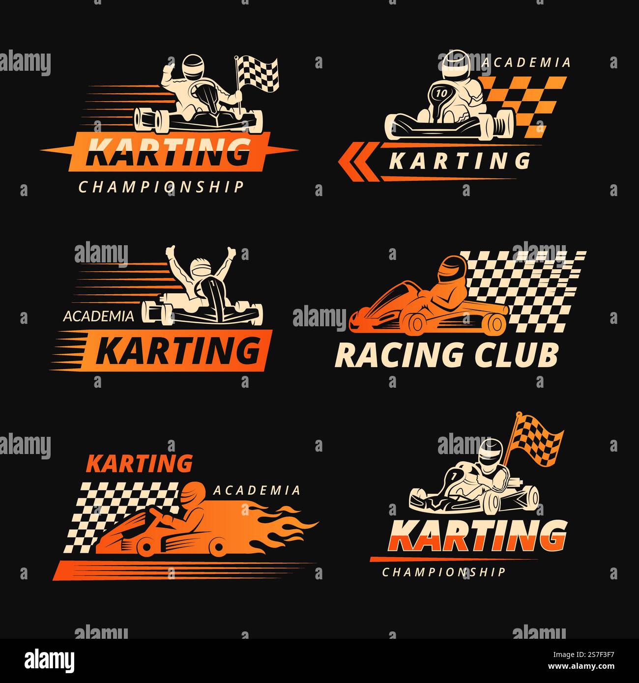 Karting. Race cars emblems or logos with place for text symbols of ...