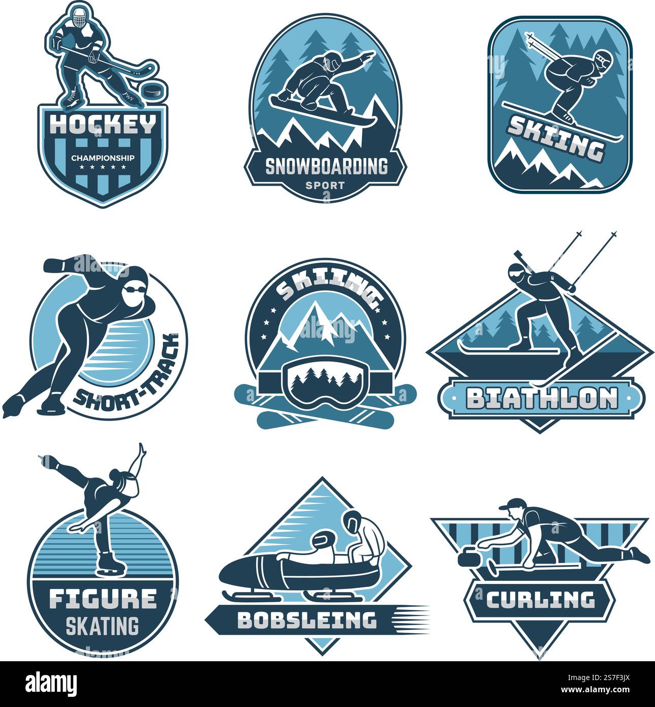Winter emblems. Sport seasonal active fitness games snowboarding ski ...