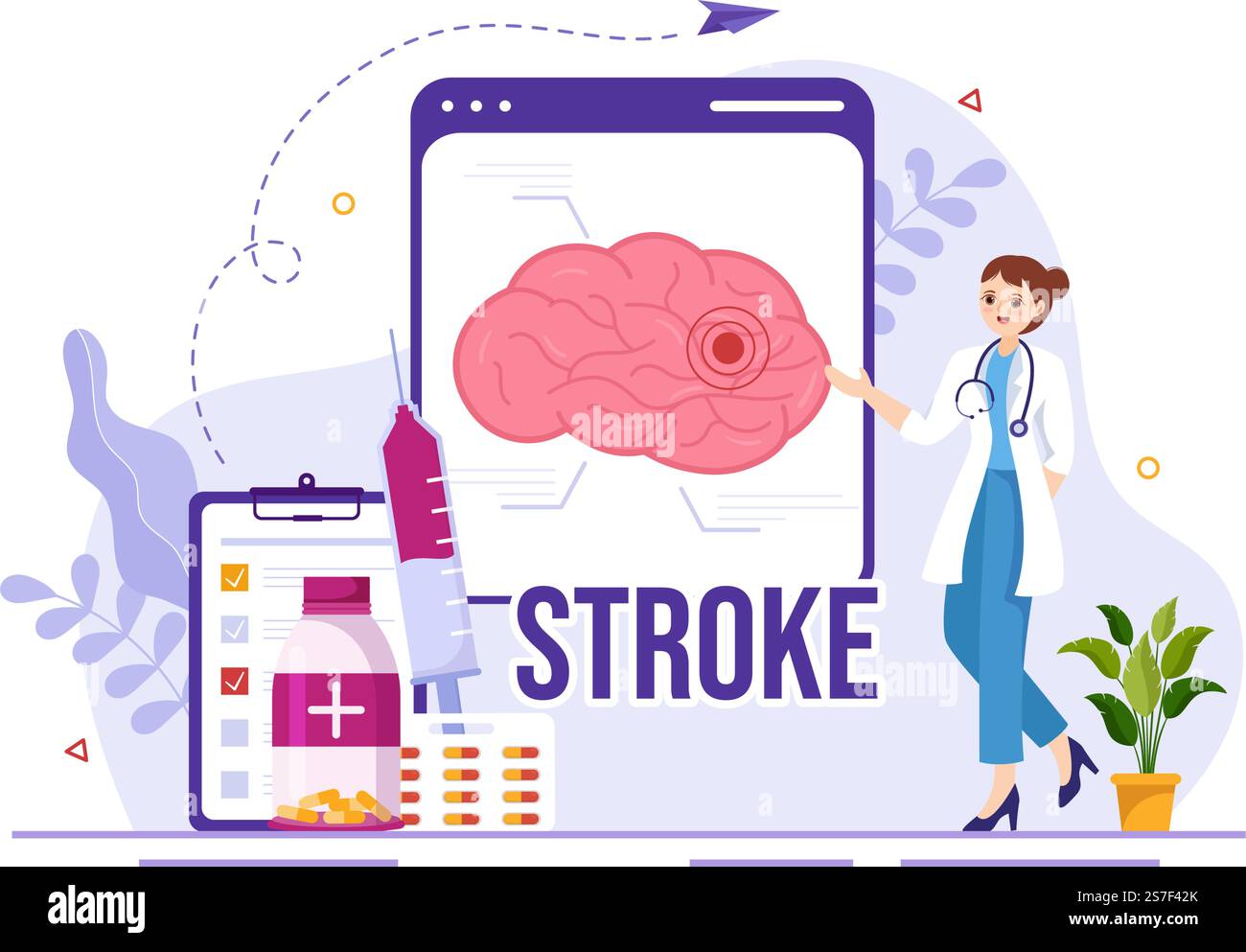 Human Brain Stroke Vector Illustration with Scientific Medical ...