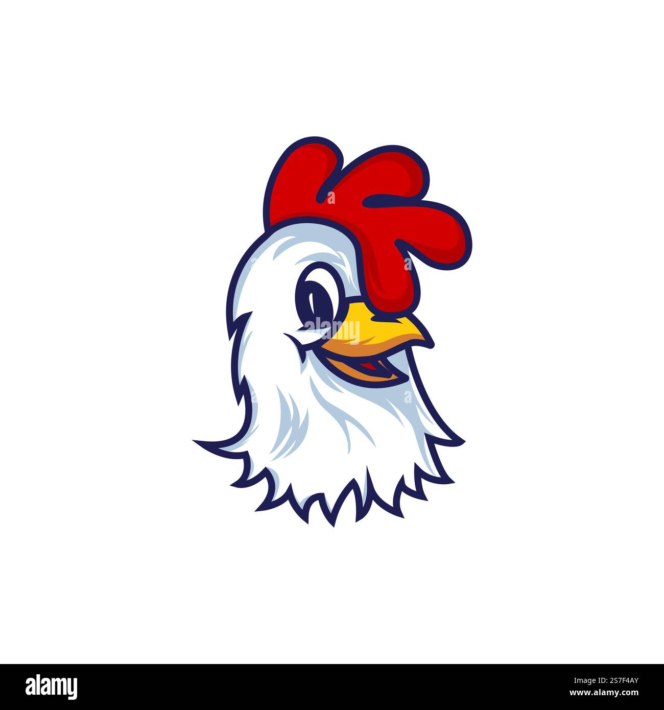 Cheerful cartoon chicken head mascot with red comb and blue outline ...