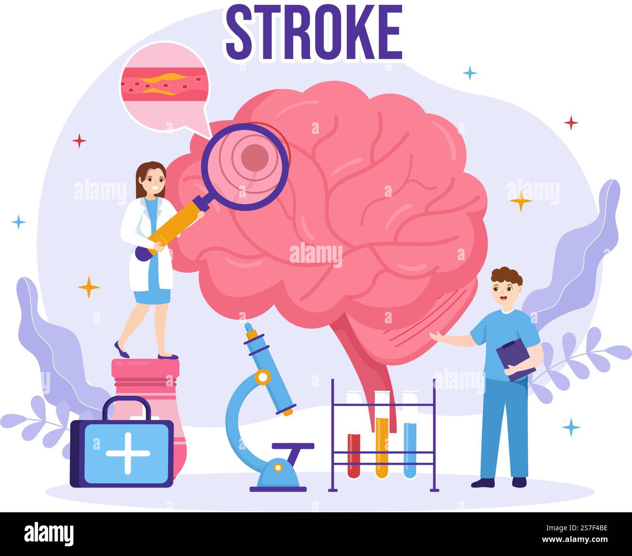 Human Brain Stroke Vector Illustration with Scientific Medical ...