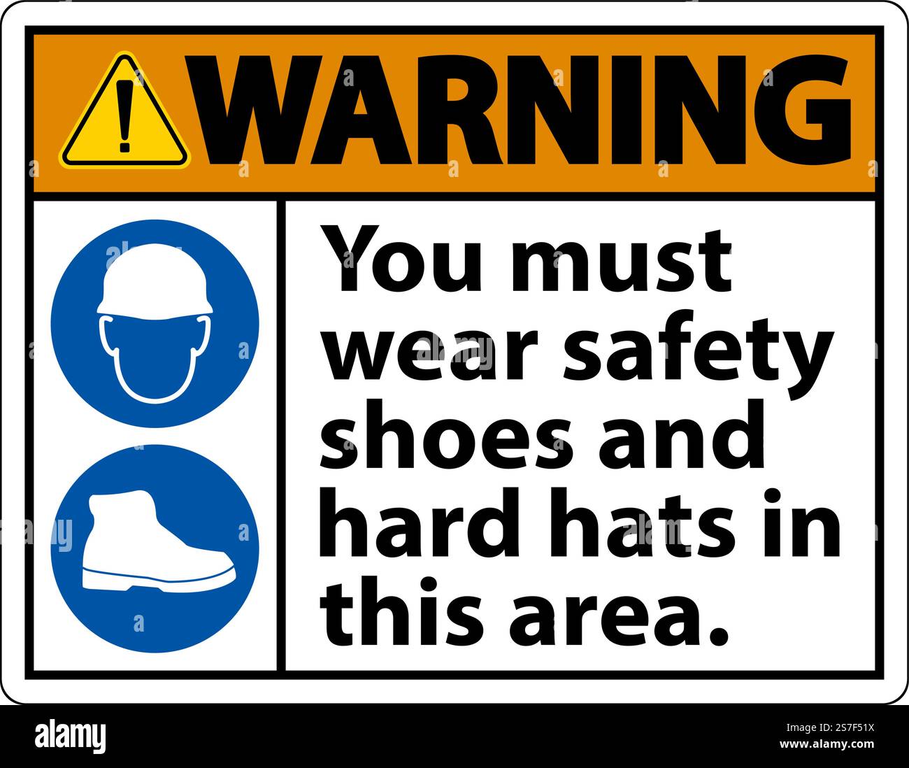 Warning Sign, You Must Wear Safety Shoes And Hard Hats In This Area ...