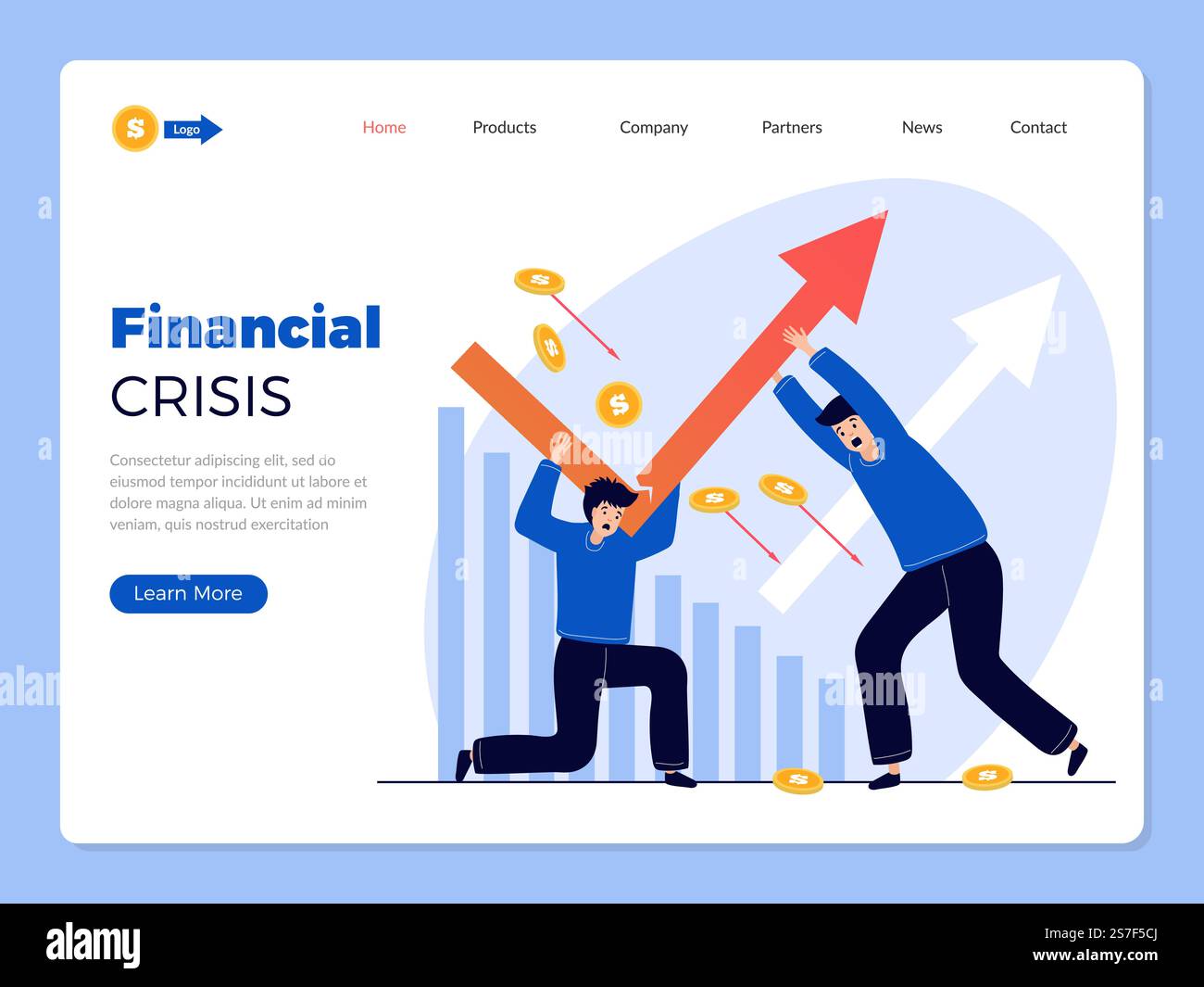 Finance crisis landing. Falling business economic arrows finance recession visualization concept ...