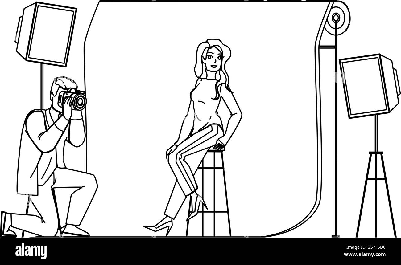 fashion model photographer vector. beautiful girl, studio female, woman ...