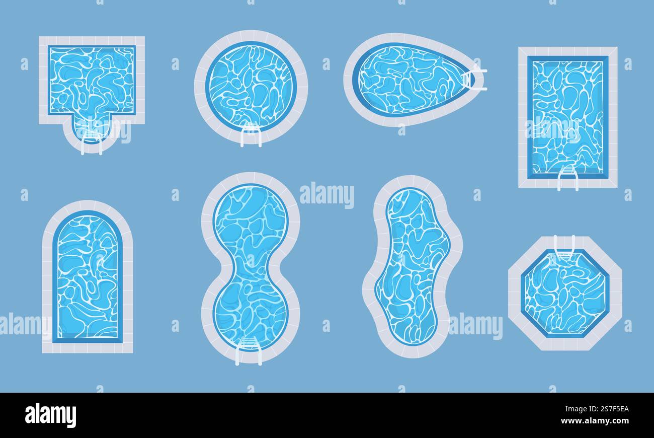 Pool top view. Outdoor interior area for swimming and relax time exact ...