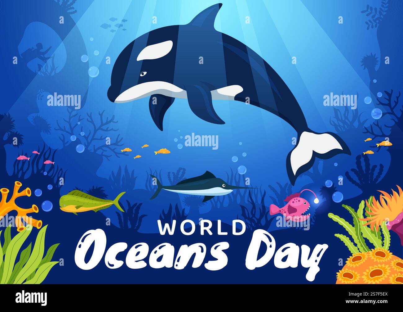 World Oceans Day Illustration to Help Protect and Conserve Ocean, Fish ...