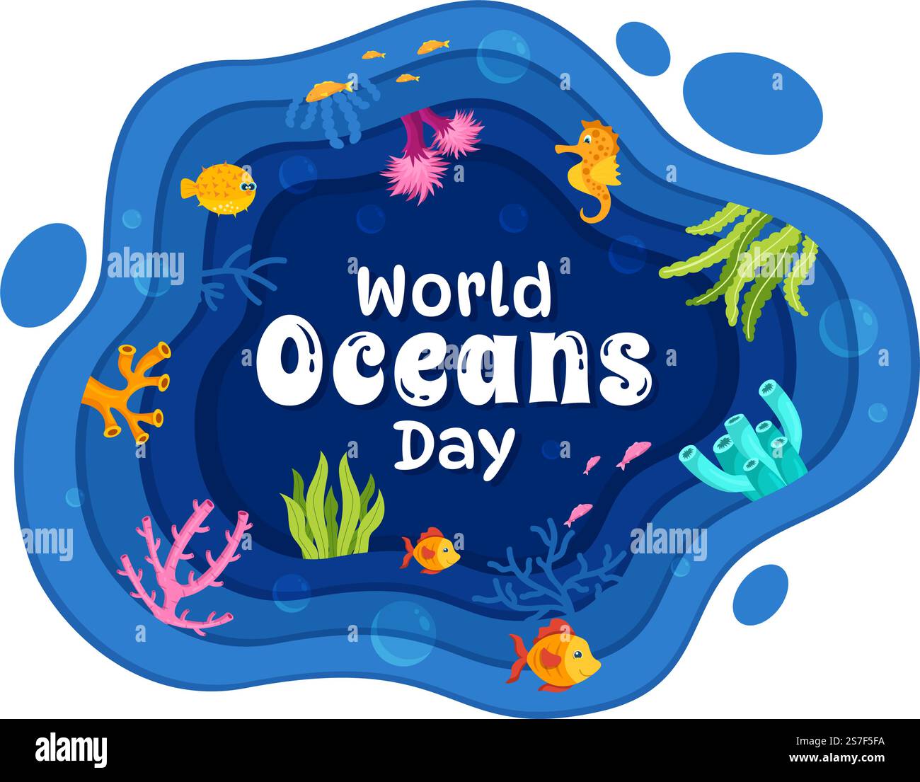 World Oceans Day Illustration to Help Protect and Conserve Ocean, Fish ...