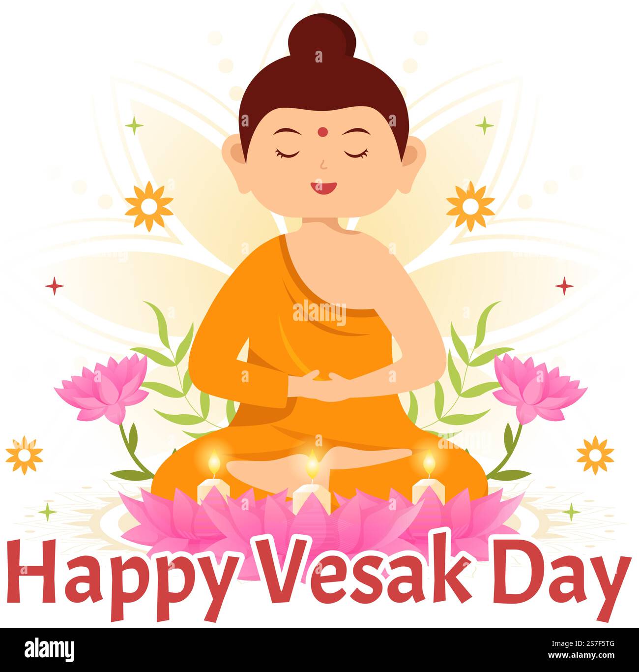 Vesak Day Celebration Vector Illustration with Temple Silhouette, Lotus ...