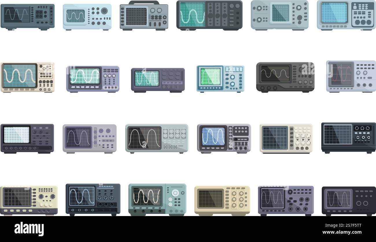 Oscillograph icons set cartoon vector. Circuit spectrum. Digital wave ...