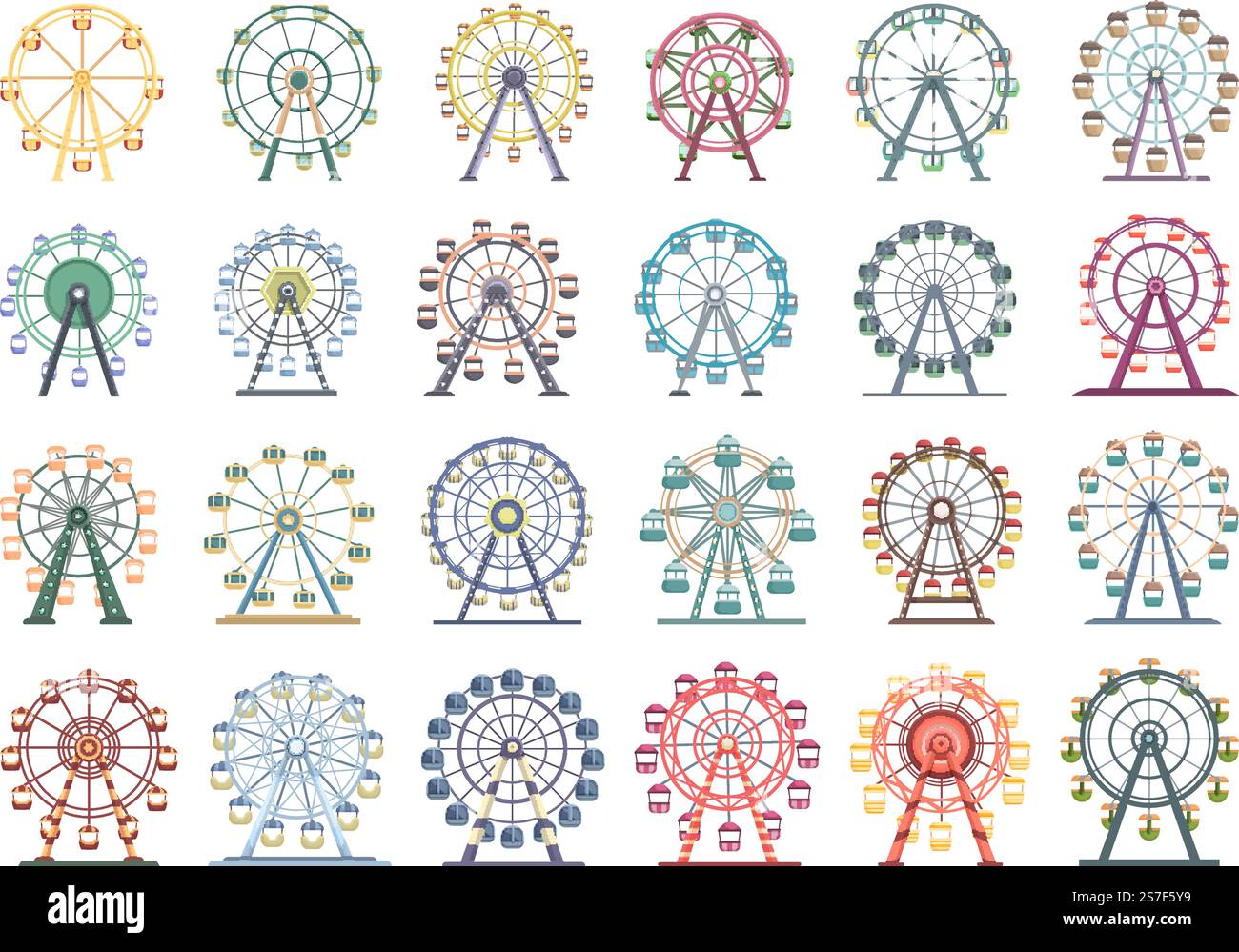 Ferris wheel icons set cartoon vector. Carousel play. Big park. Ferris ...