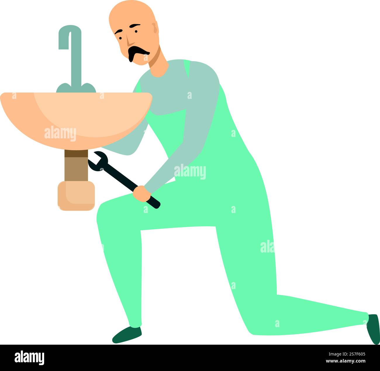 Plumber service man icon cartoon vector. Work house. Home person master ...