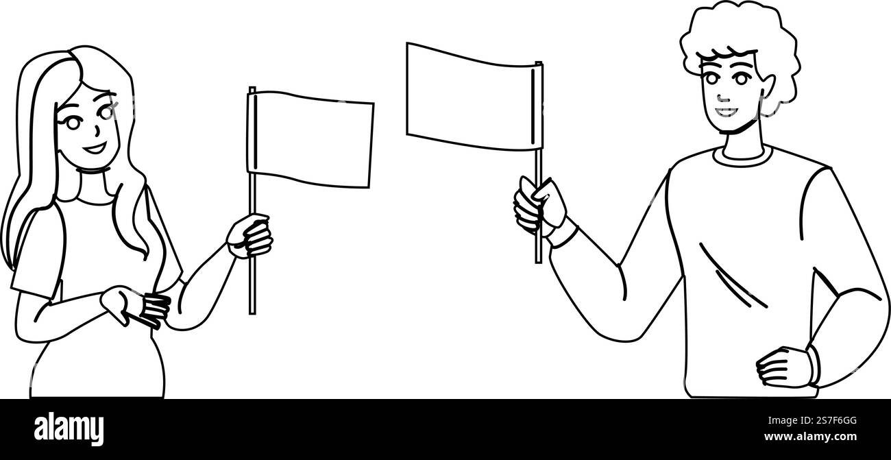 holding flag empty vector. man, crowd banner, person demonstration ...