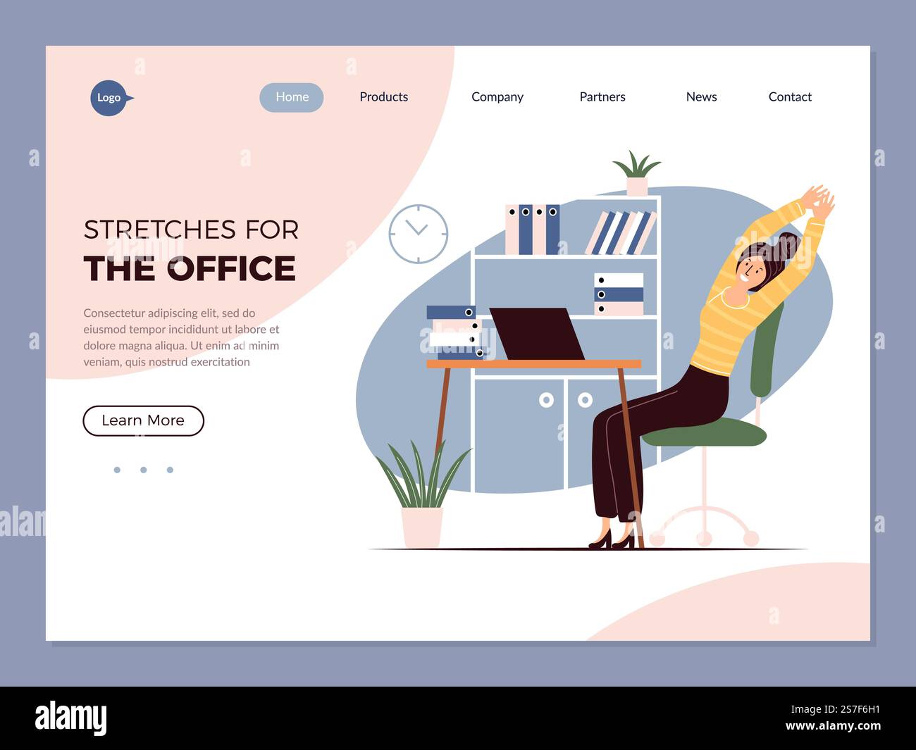 Office exercises landing. Freelancers do sport exercises at self ...