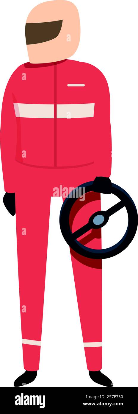 Racer with steering wheel icon cartoon vector. Race team. Auto driver ...
