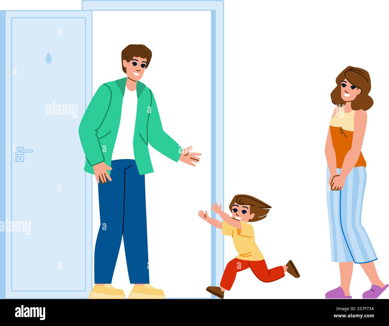 return home vector. family happy, child door, mother work, office ...