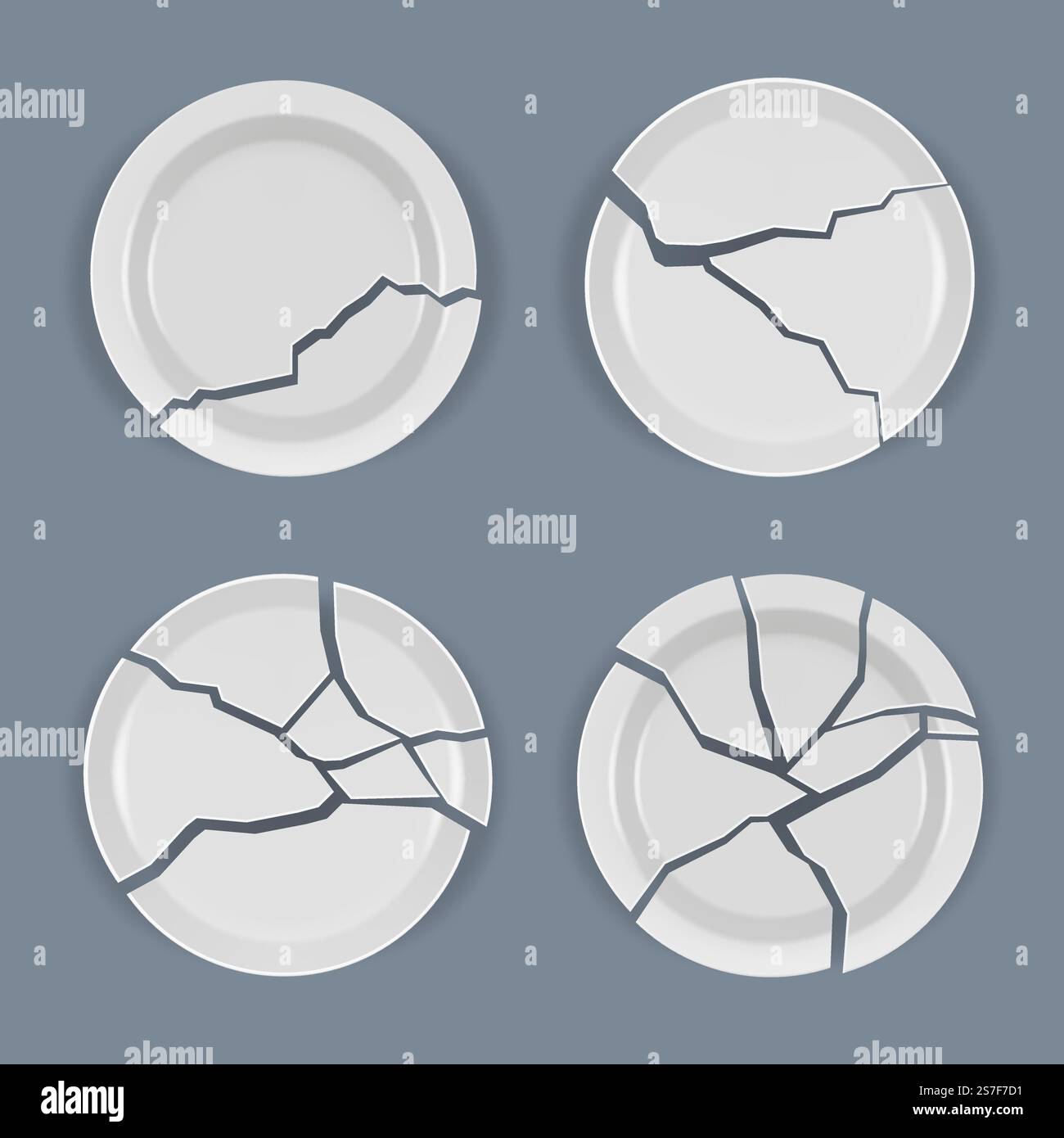Crack plates. Realistic damaged dishware table wrek kitchen utensil ...