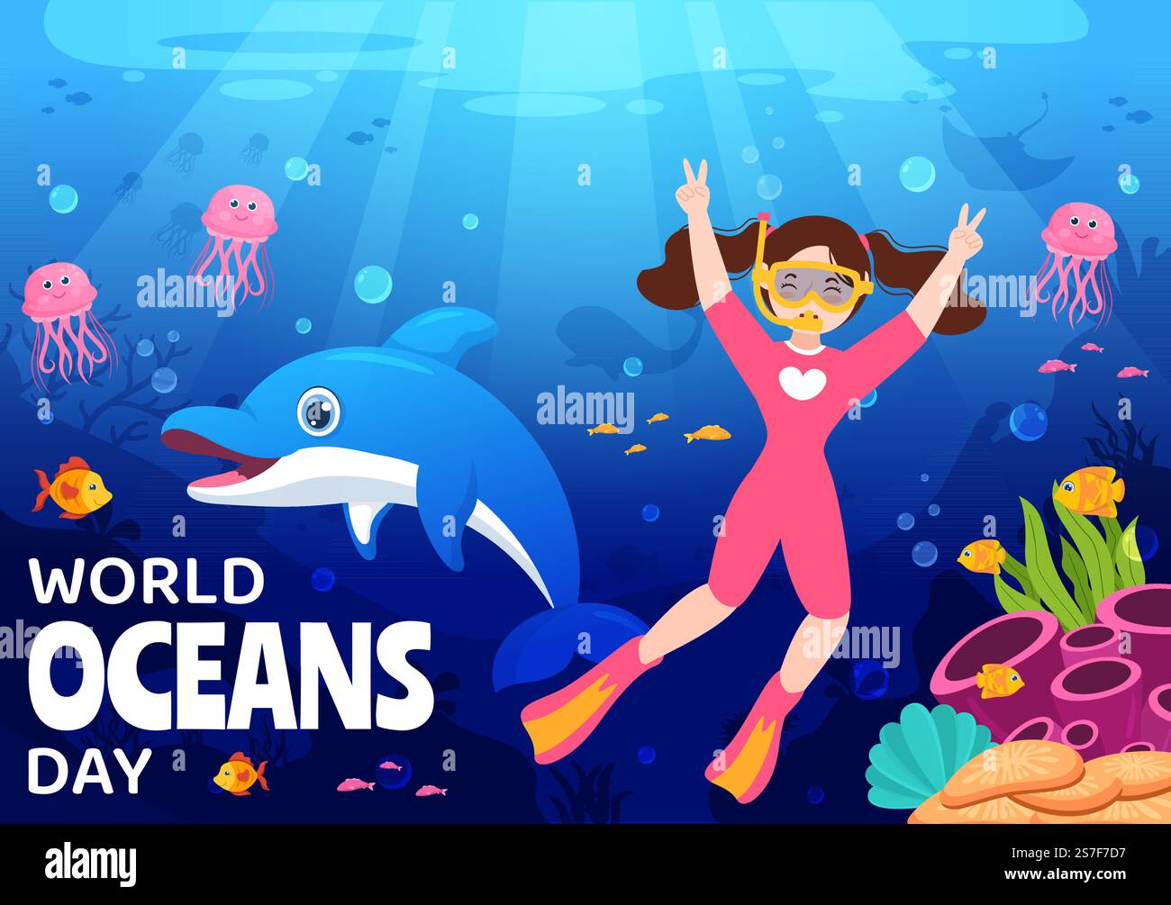 World Oceans Day Illustration to Help Protect and Conserve Ocean, Fish ...