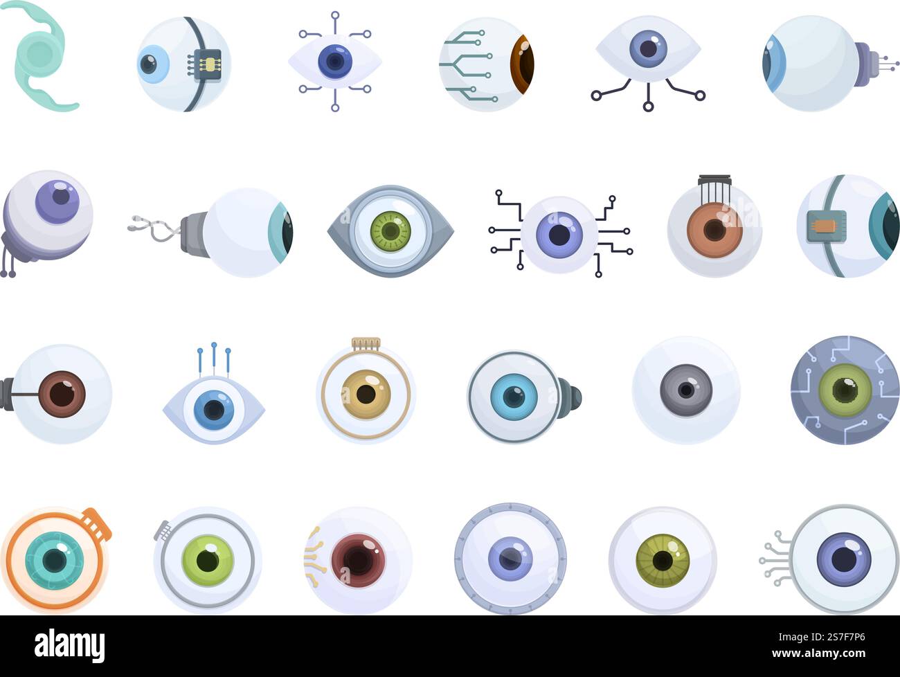 Eye implants icons set cartoon vector. Contact lens. People health. Eye ...