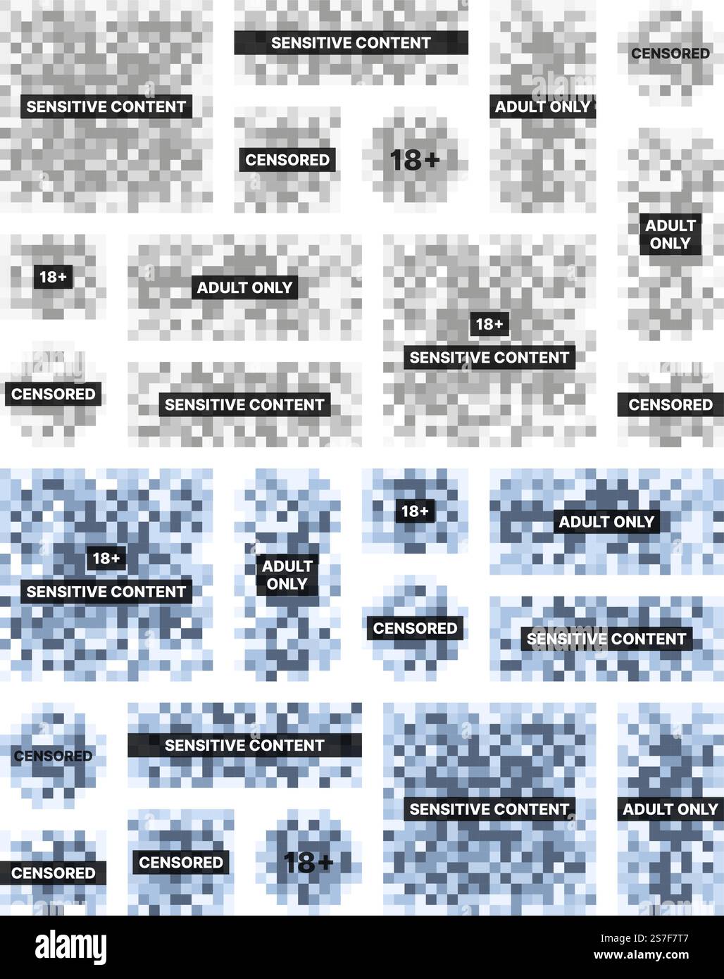 Censorship symbols. Pixelation effect templates for adult content ...
