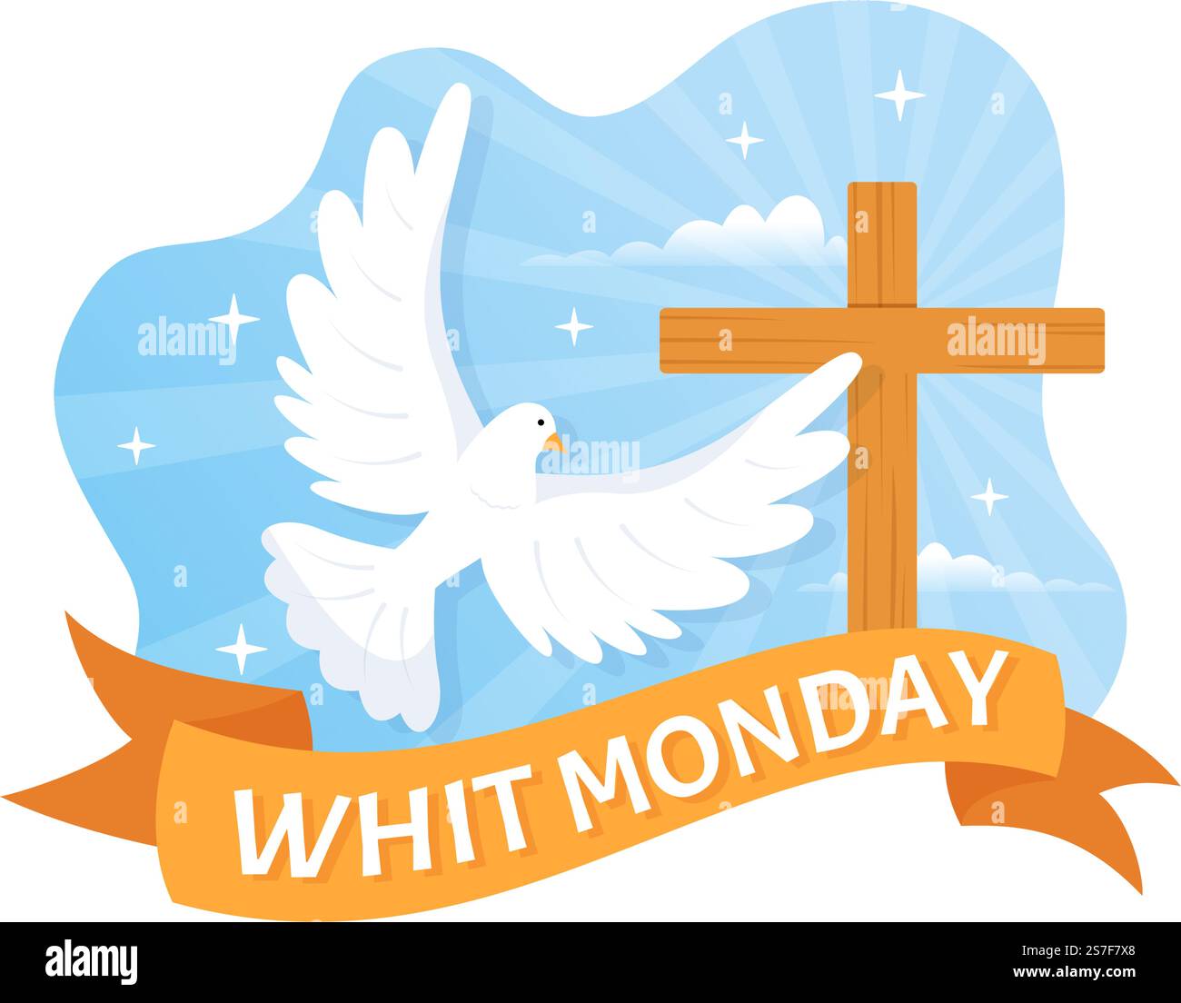 Whit Monday Vector Illustration with a Pigeon or Dove for Christian ...