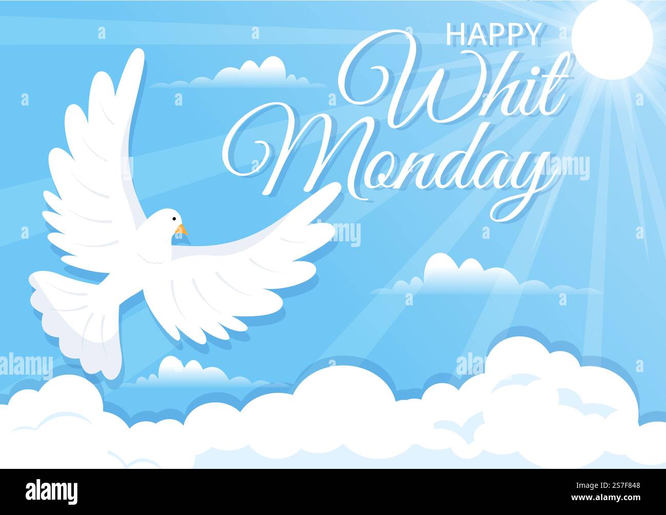 Whit Monday Vector Illustration with a Pigeon or Dove for Christian ...