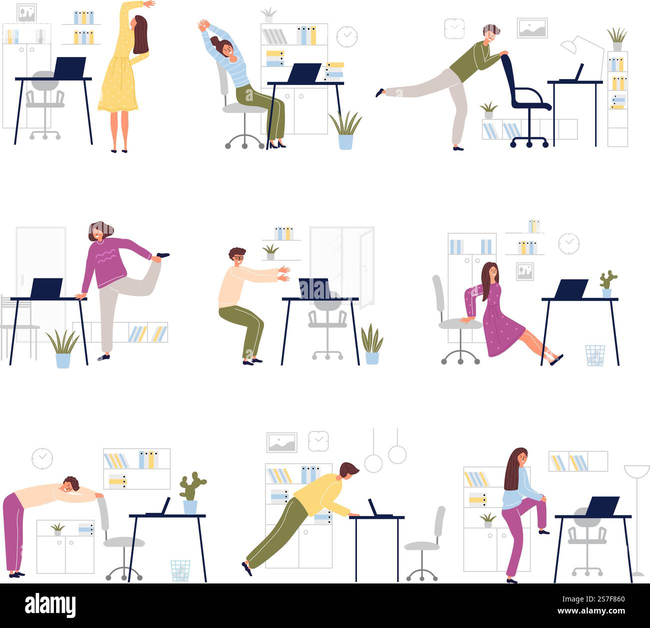 Exercise at office. Managers or freelancer spend relax active time at ...