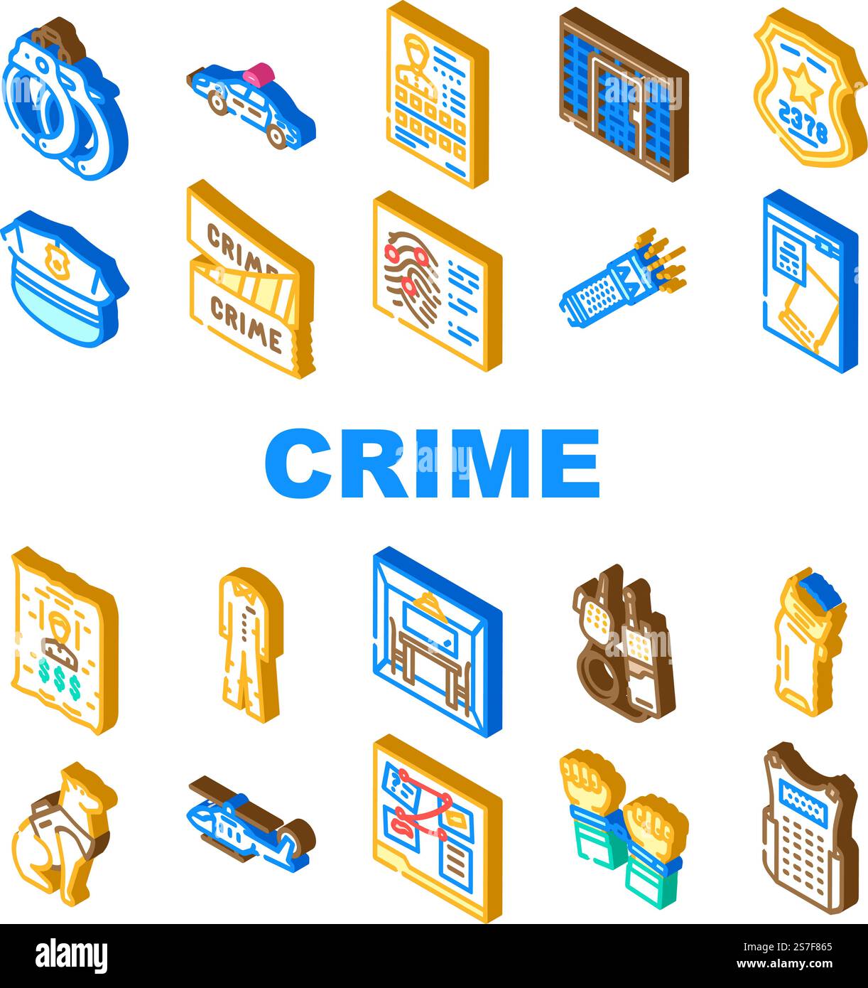 crime scene police criminal icons set vector. evidence murder ...