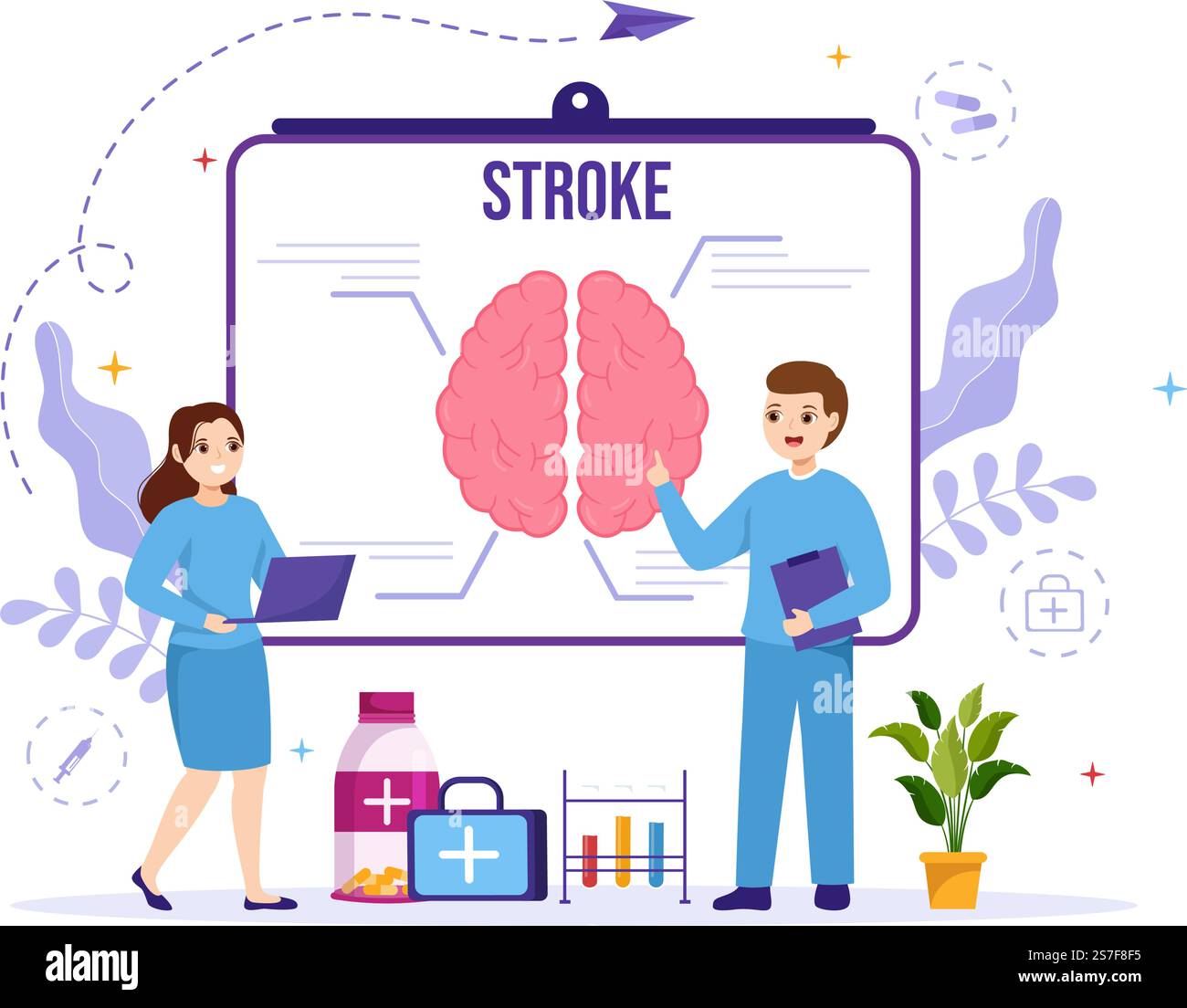 Human Brain Stroke Vector Illustration with Scientific Medical ...
