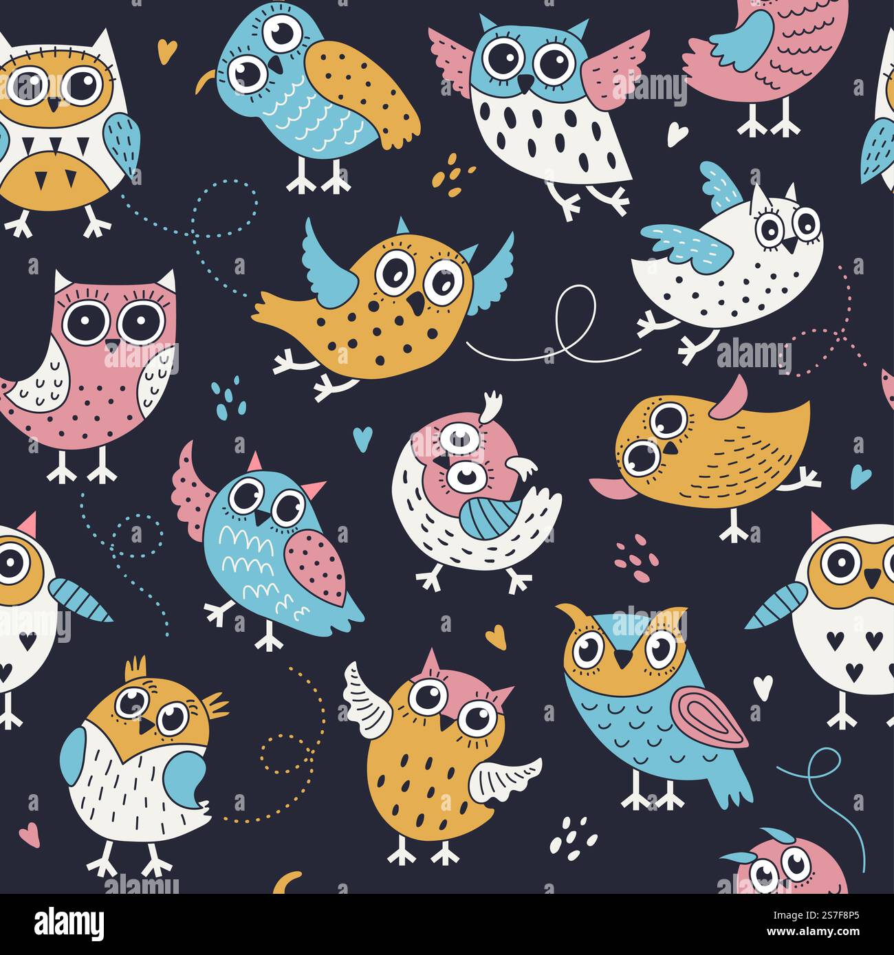 Owl pattern. Textile design project with decorative boho style birds ...