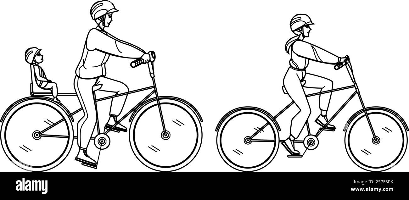 family cycling vector. bicycle man, lifestyle bike, child sport, ride ...