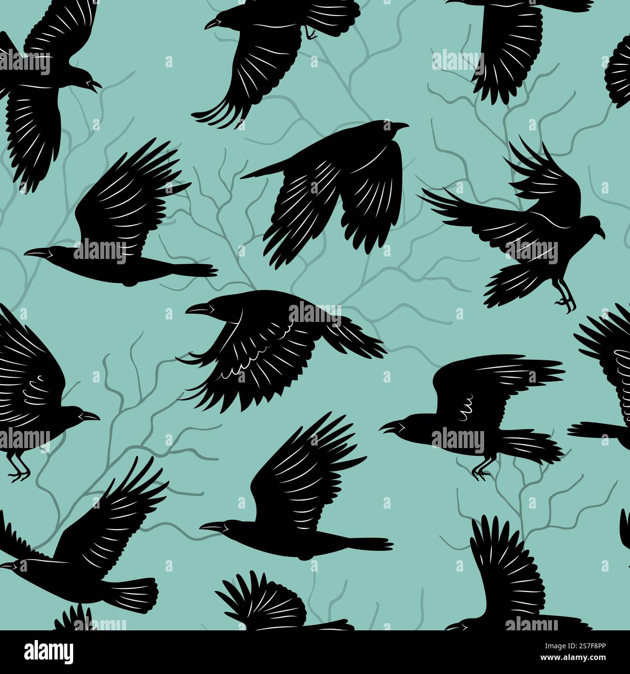 Crow birds. Flying ghotic birds silhouettes recent vector dark animals ...