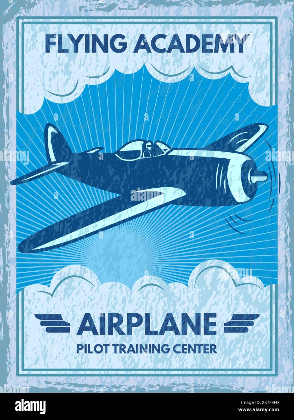 Flying academy poster. invitation to airplane school. vector placard ...