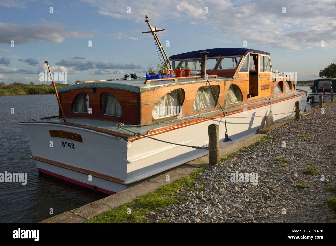 1950s Finewind traditional Broads cruiser on the River Yare at Cantley ...