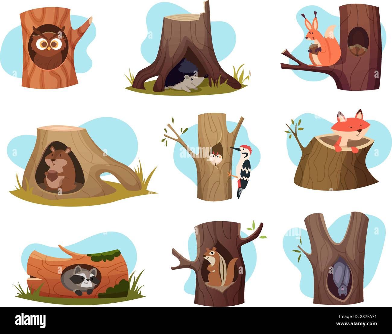 Hollow trees. Cozy houses for wild forest animals exact vector ...