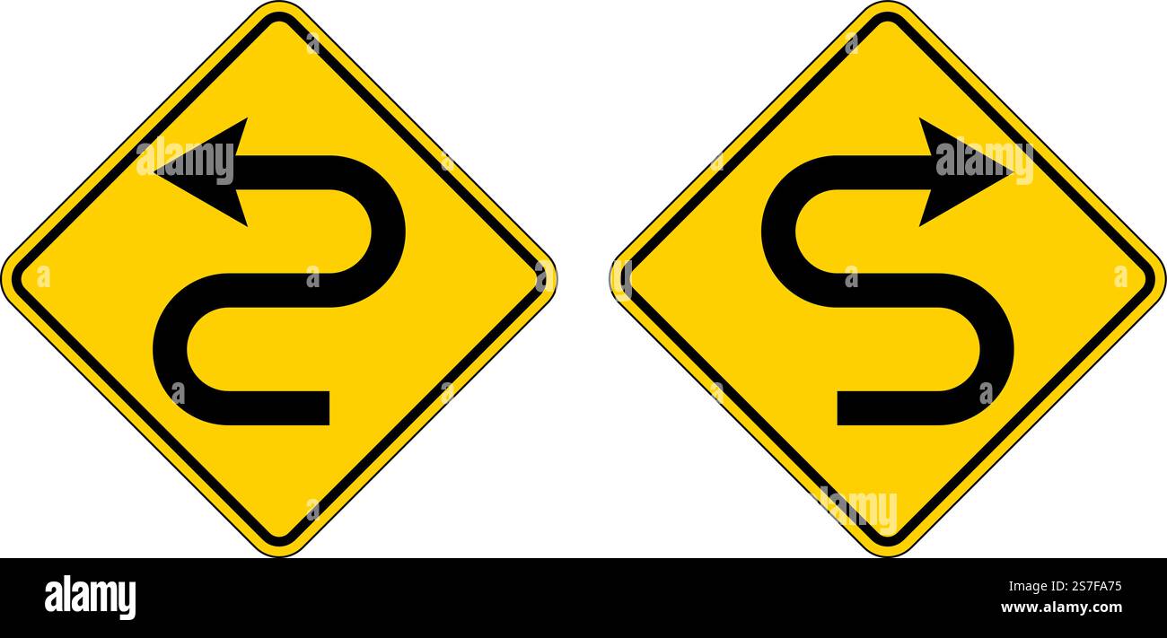 Warning Sign Double Curve Symbol On White Background Stock Vector Image ...