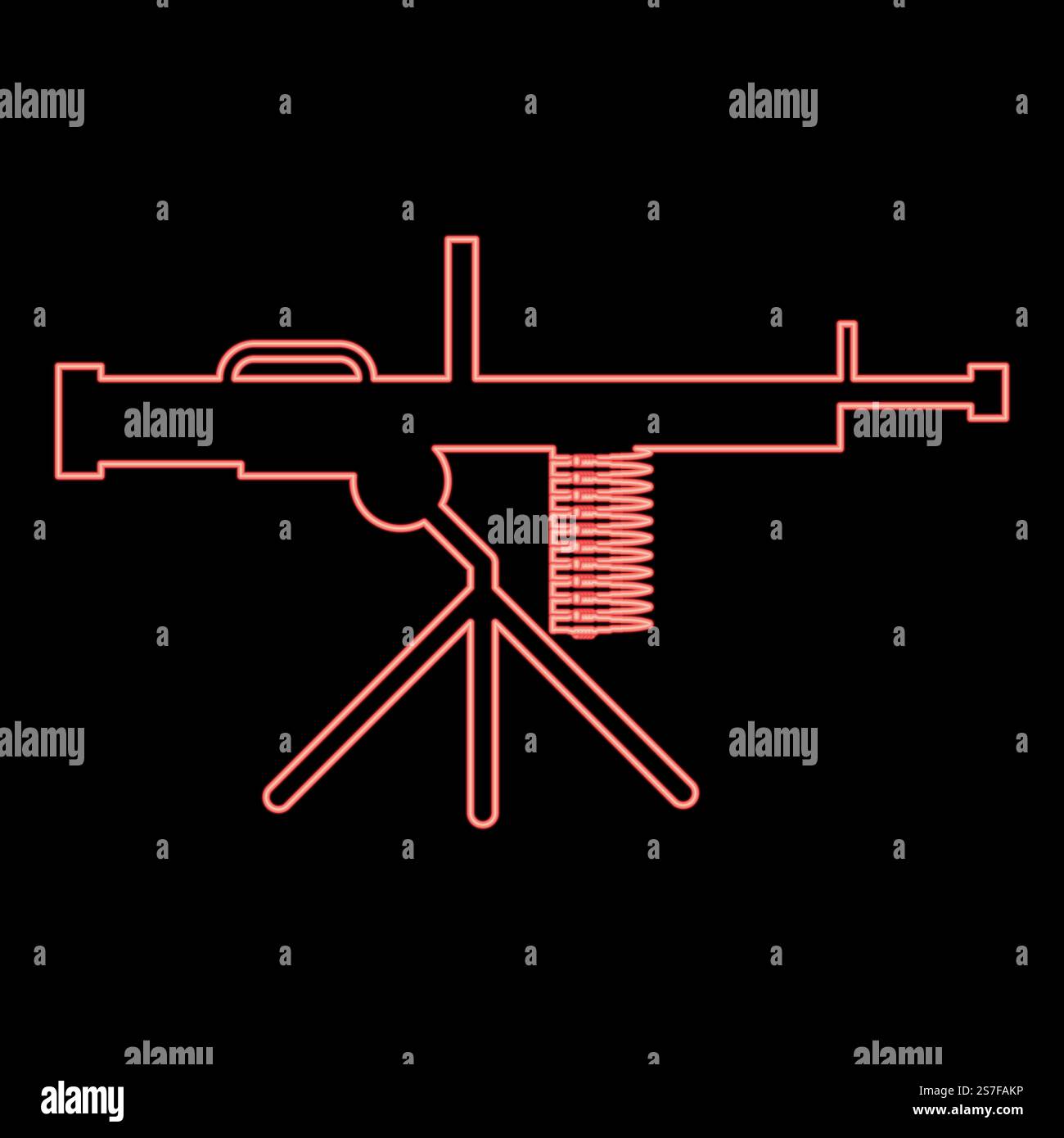Neon machine-gun weapon red color vector illustration image flat style ...