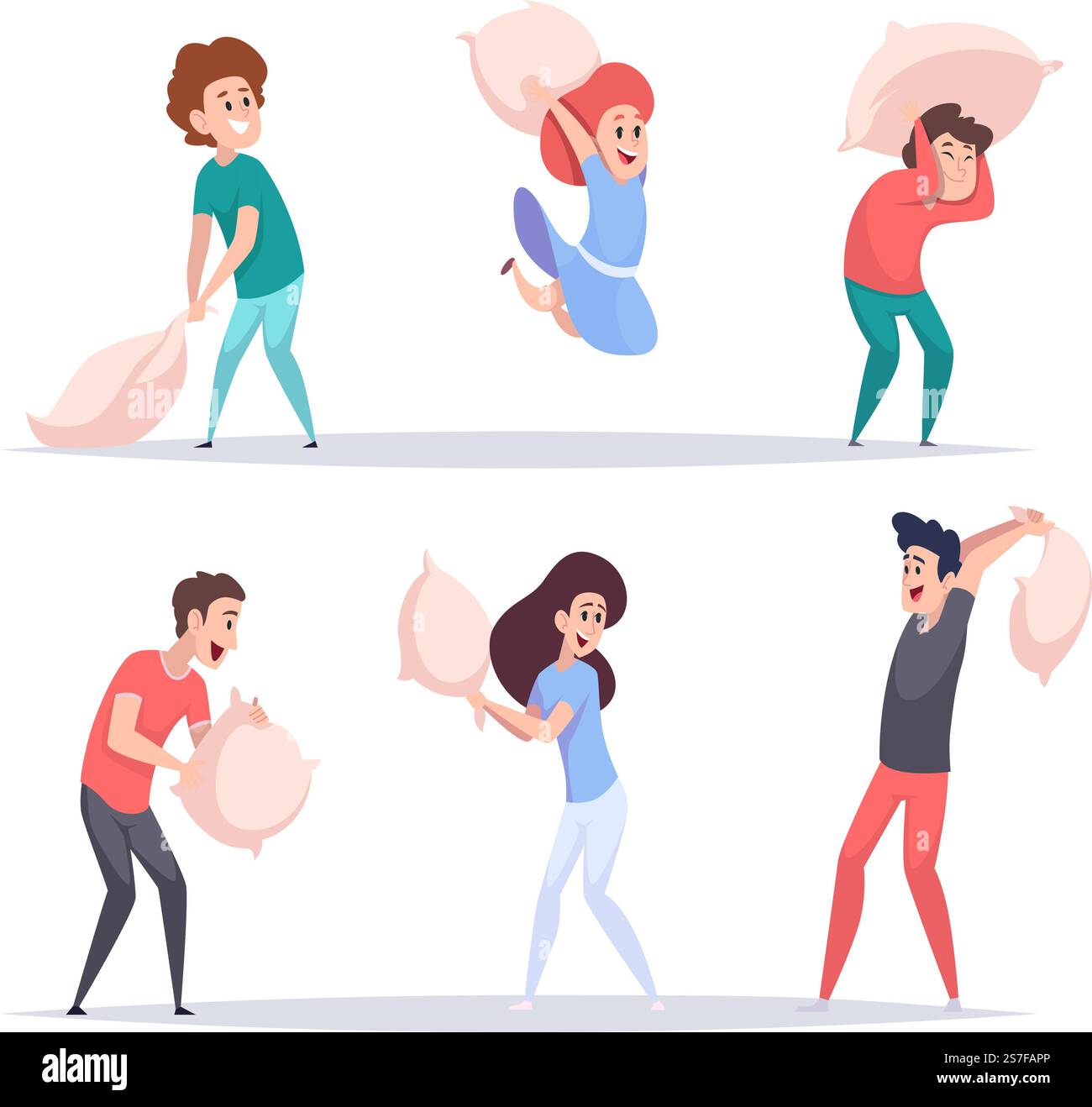 Pillow fighting. People attraction home fun playing with pillows cute ...