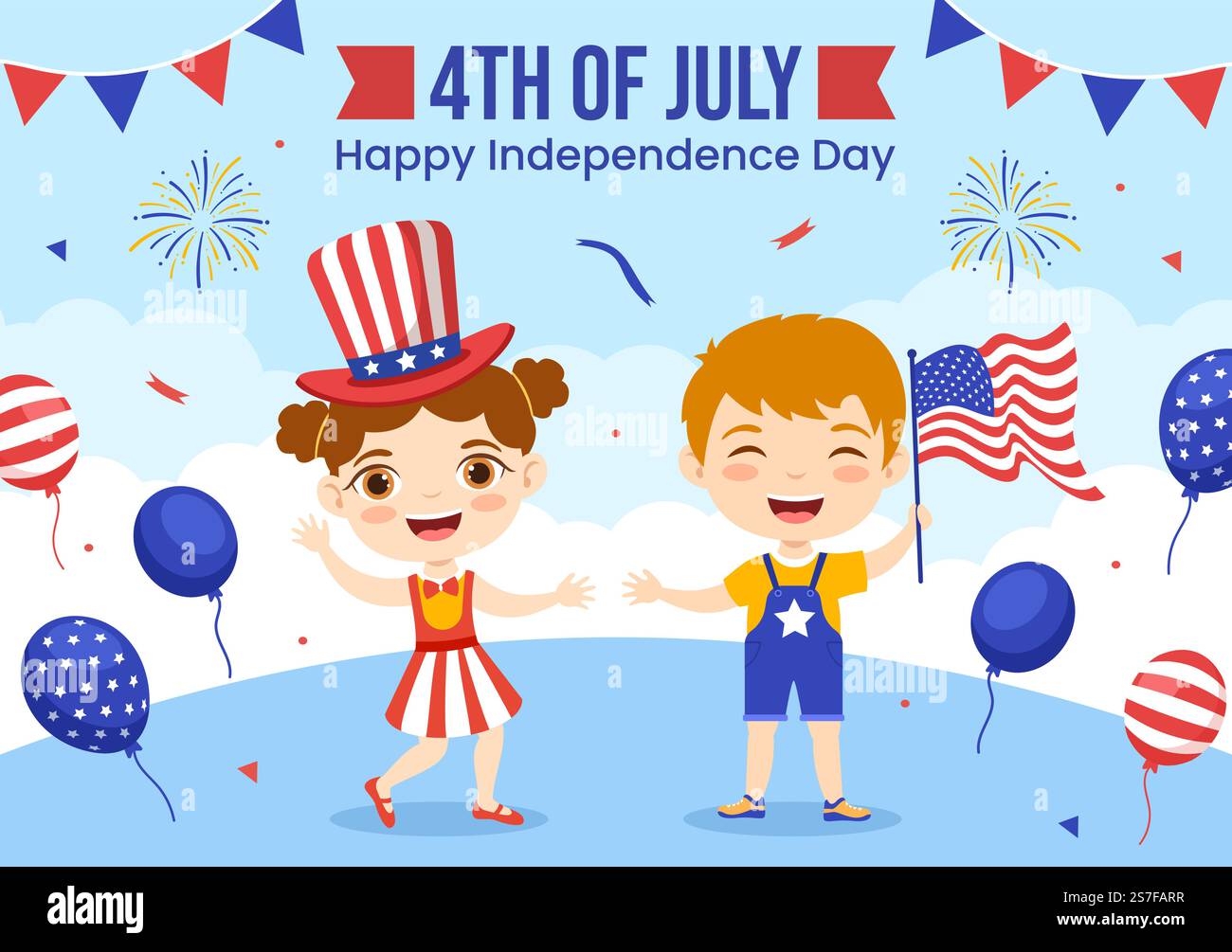 4th of July Independence Day USA Vector Illustration with Kids and ...