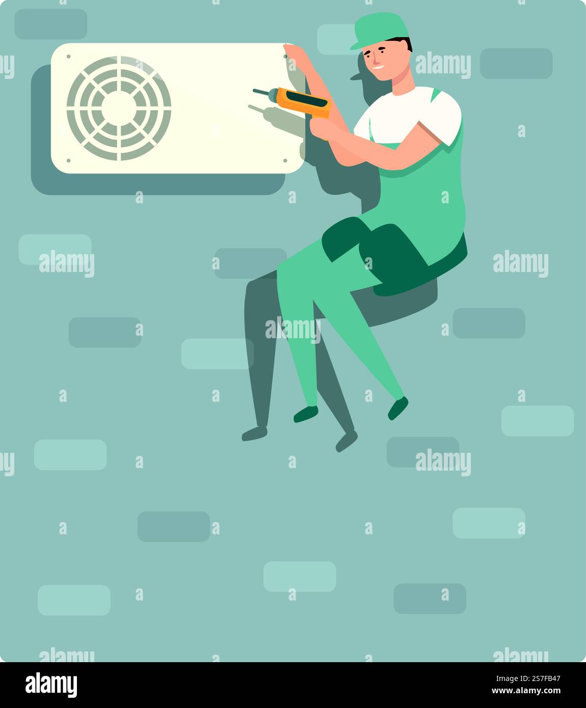 Outdoor install air conditioner icon cartoon vector. Repair house ...