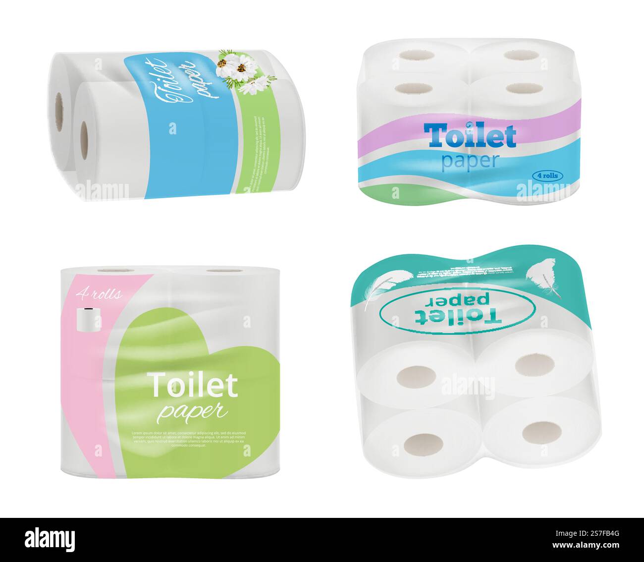 Toilet paper package design. Absorbent hygienic paper soft towels rolls ...