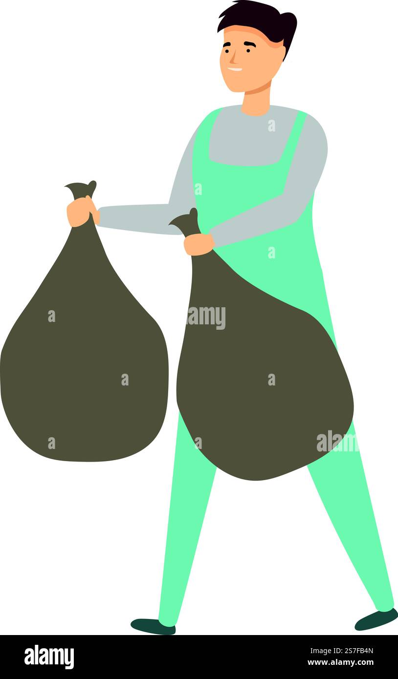 Man take home garbage icon cartoon vector. Work house. Machine person ...