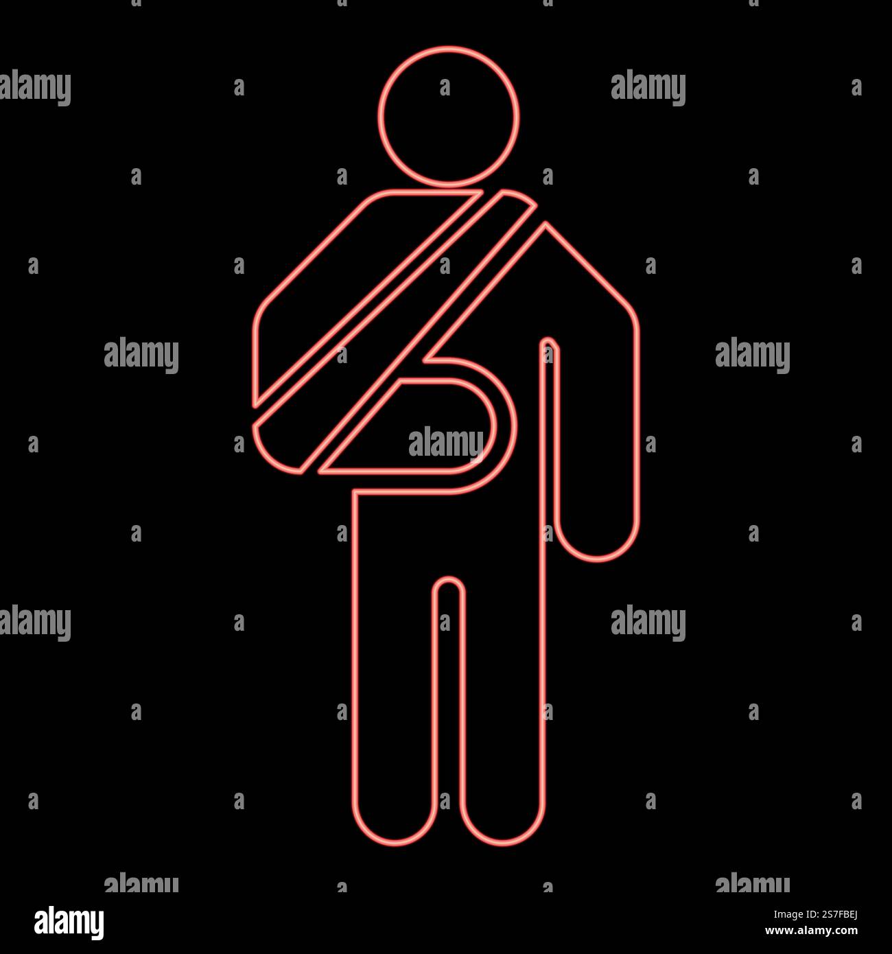 Neon man with broken arm hand gypsum injured stick using sticks person ...