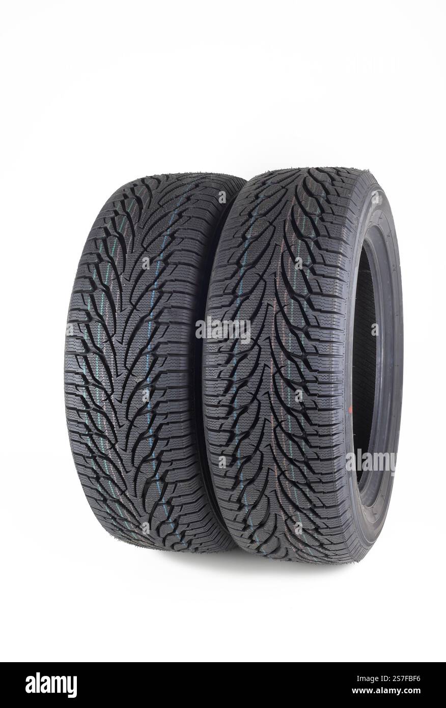 Car Parts - Side view two new winter tires for a car isolated white ...