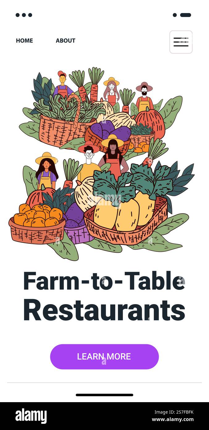 Farm-to-table theme with diverse farmers holding baskets of fresh ...