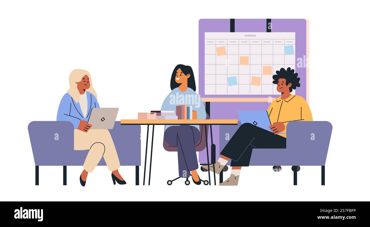 Business meeting teamwork collaboration office scene three colleagues ...