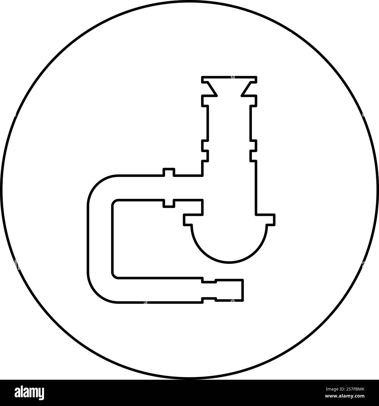 Siphon plumbing fixtures sewer pipe drain under sink sewerage tube icon in circle round black ...