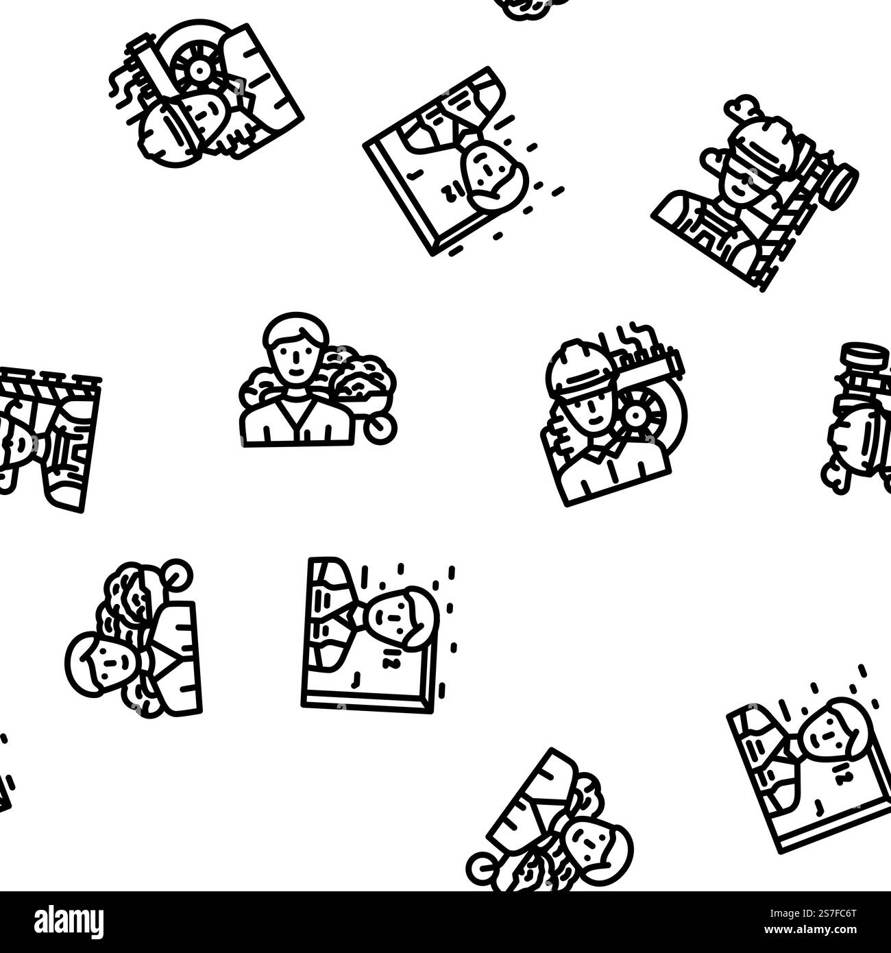 repair worker equipment job vector seamless pattern thin line ...