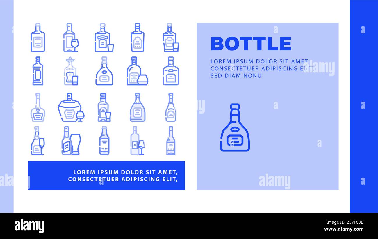 glass bottle alcohol container landing web page header vector ...