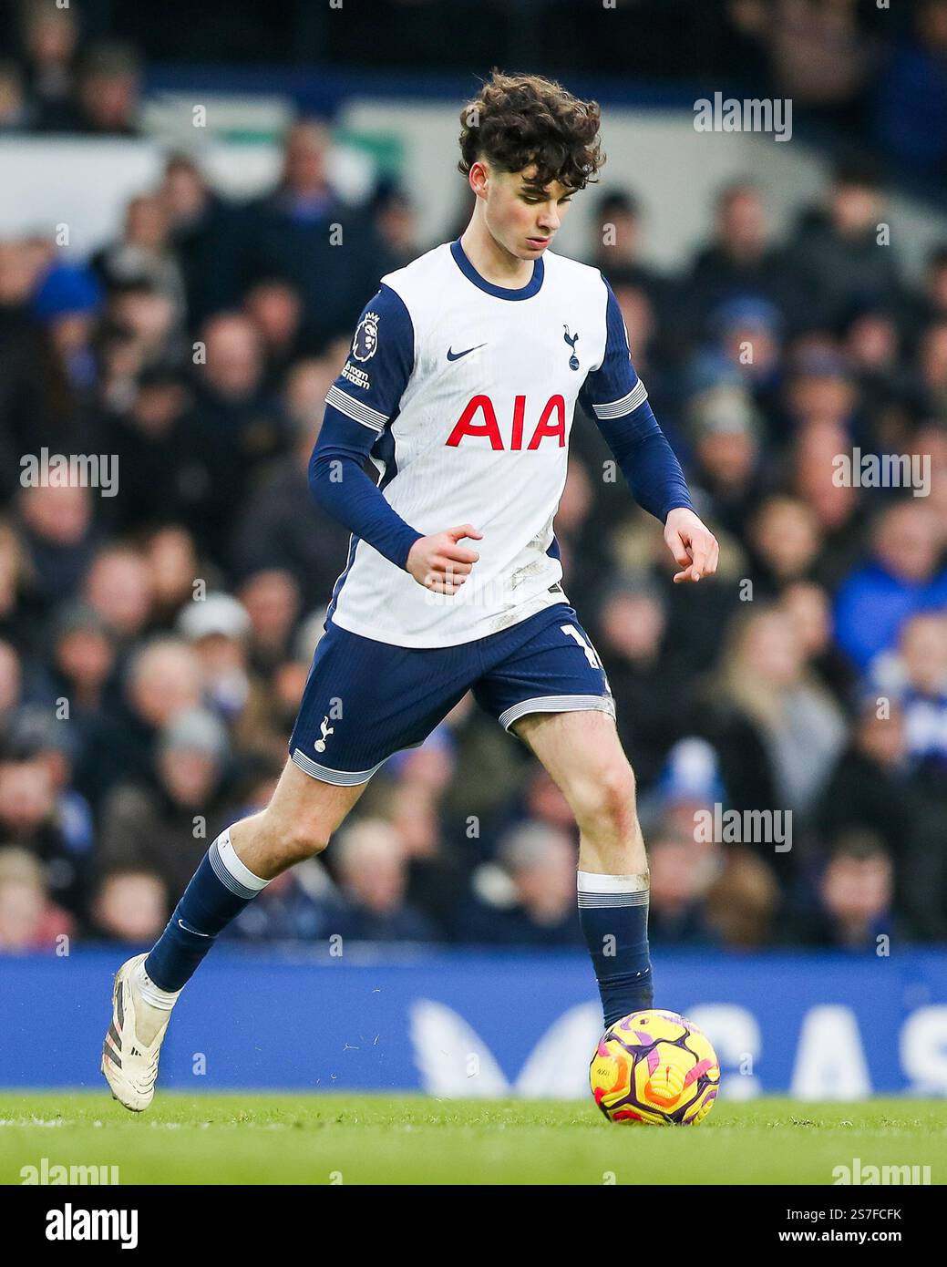 Liverpool, UK. 19th Jan, 2025. Archie Gray of Tottenham Hotspur passes ...