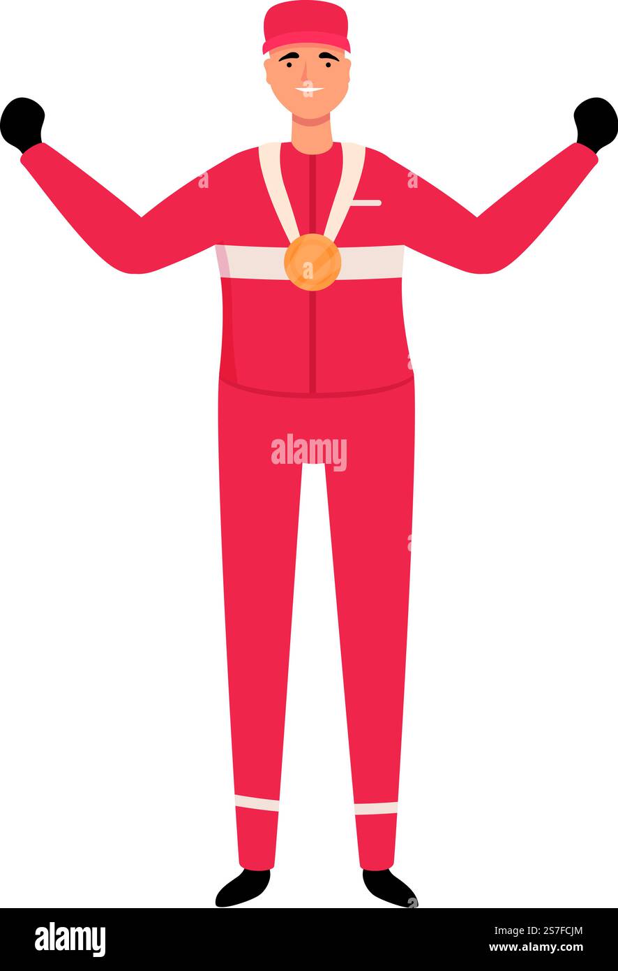 Racer with gold medal icon cartoon vector. Race car team. Auto sport ...